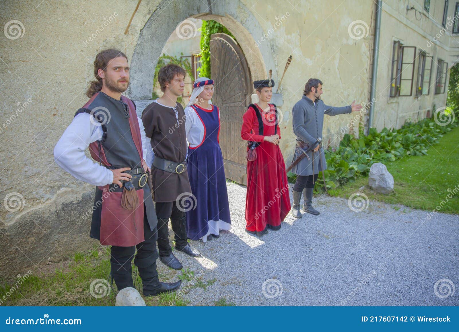 People in Medieval Clothes Pose in Front of Castle Editorial ...