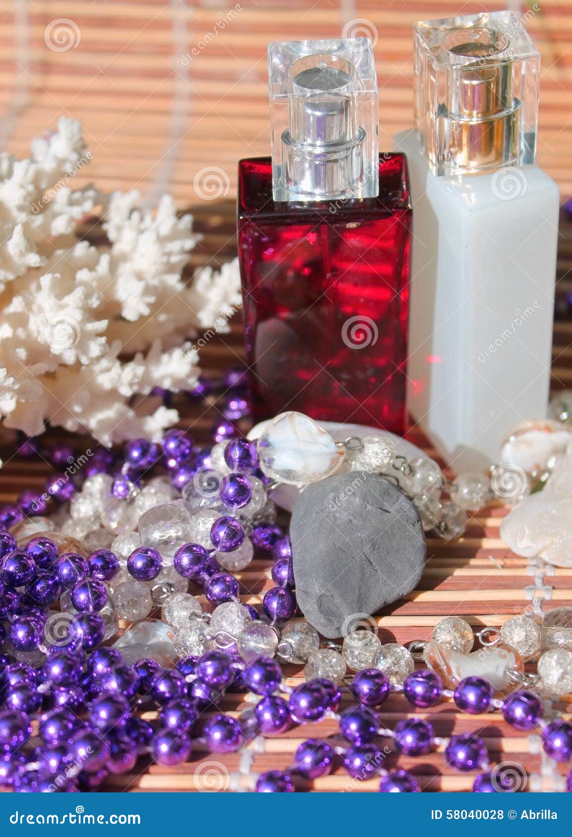 Beautiful Perfume Bottles, Red and White Stock Photo - Image of design ...