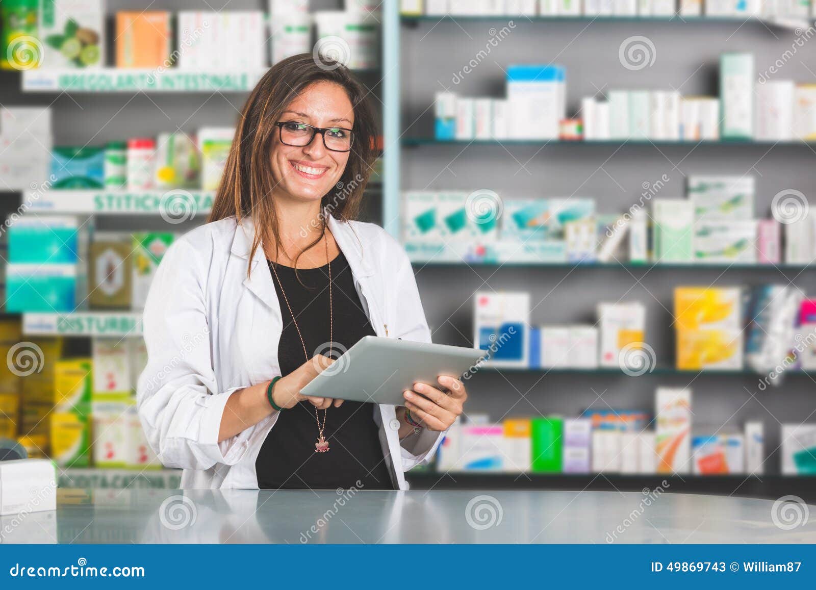 Beautiful Pharmacist with Digital Tablet Stock Image - Image of people ...