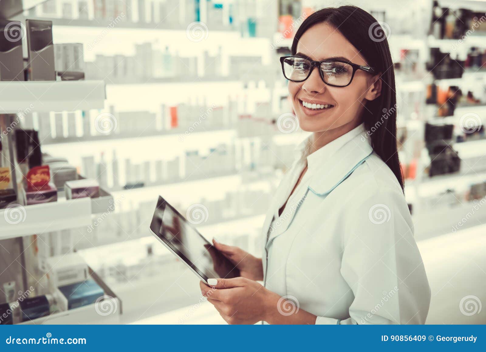 Beautiful Pharmacist Working Stock Image - Image of manager, checkout ...