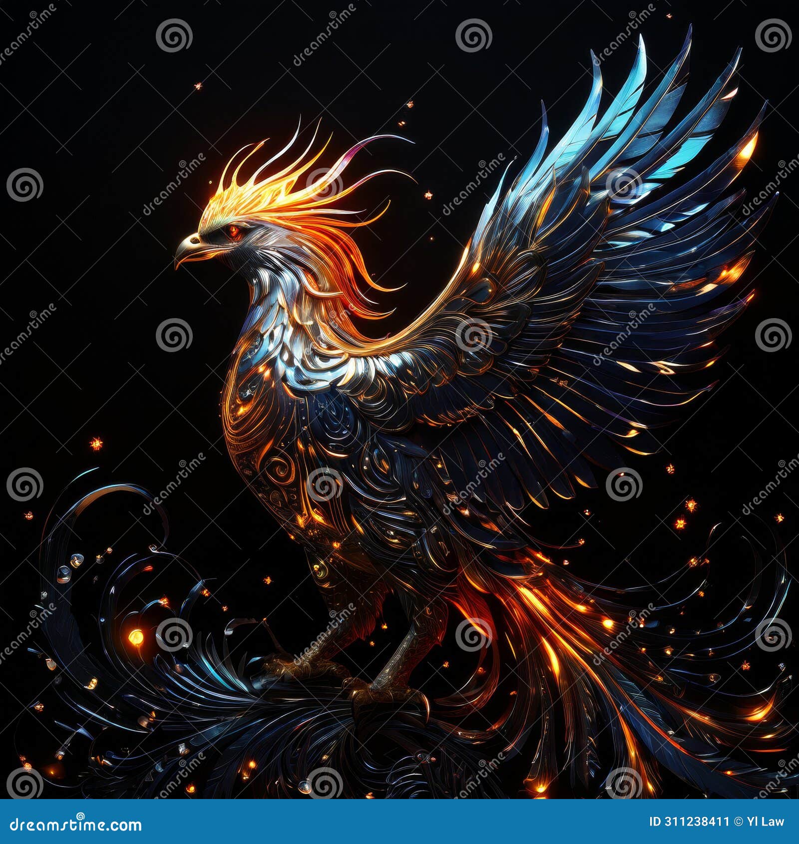 Beautiful Phoenix on Fire on a Black Background Editorial Photo - Image ...