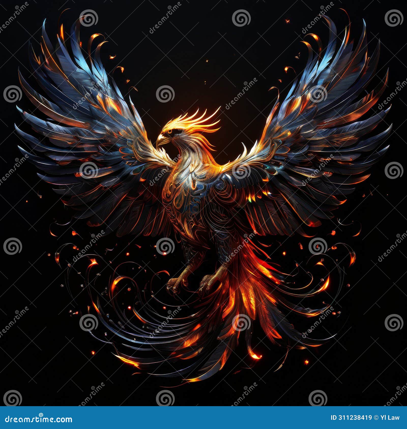 Beautiful Phoenix on Fire on a Black Background Editorial Stock Image ...