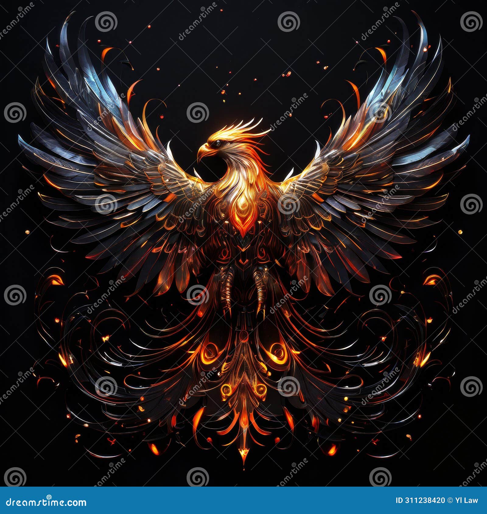 Beautiful Phoenix on Fire on a Black Background Editorial Image - Image ...