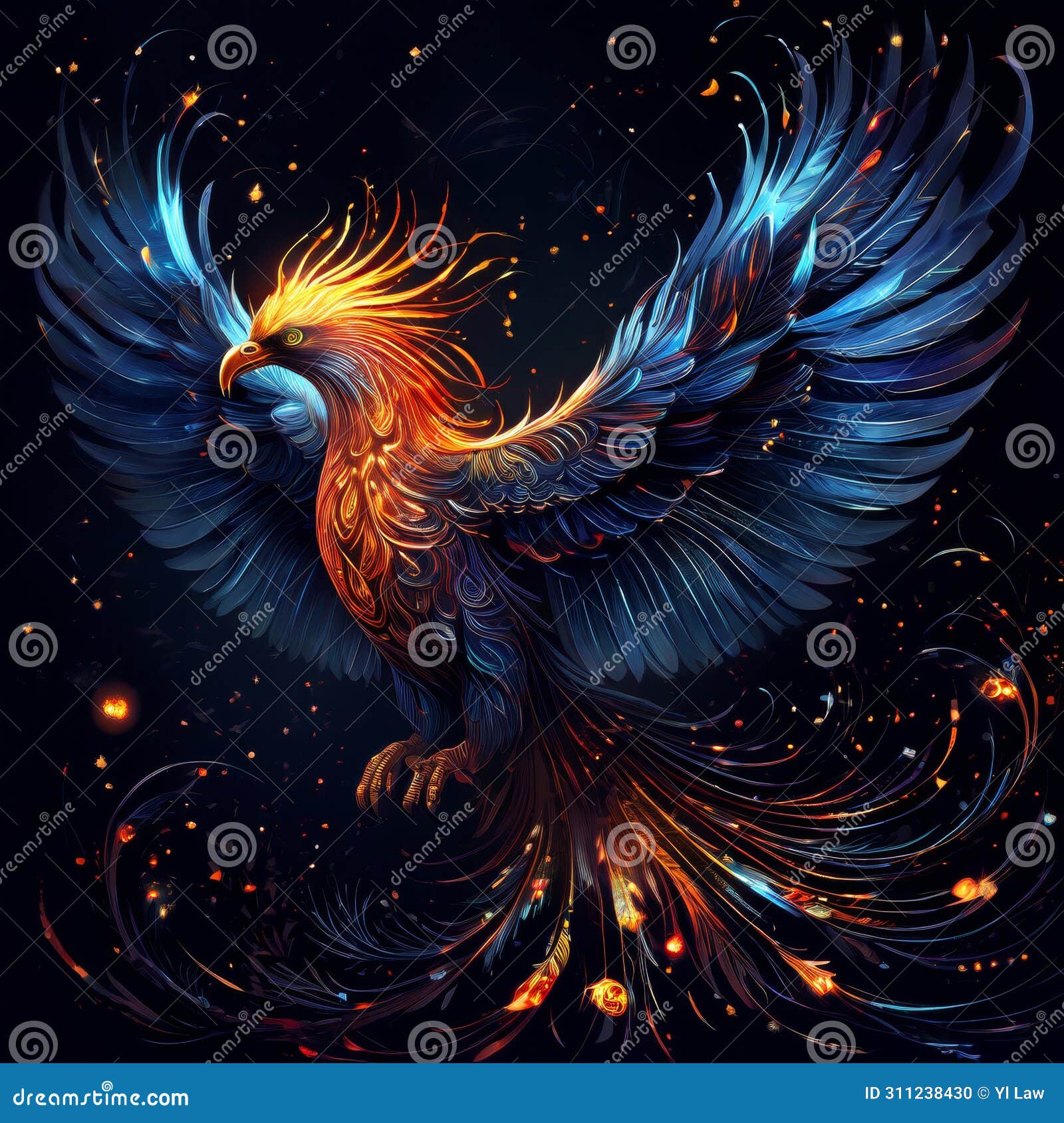 Beautiful Phoenix on Fire on a Black Background Editorial Image - Image ...