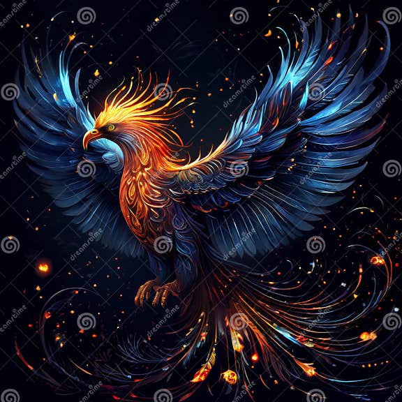 Beautiful Phoenix on Fire on a Black Background Editorial Image - Image ...