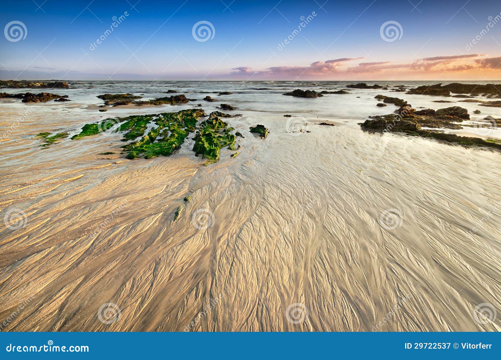 Beach Scene at Low Tide, Sand Stock Image - Image of seaside, cloudy ...