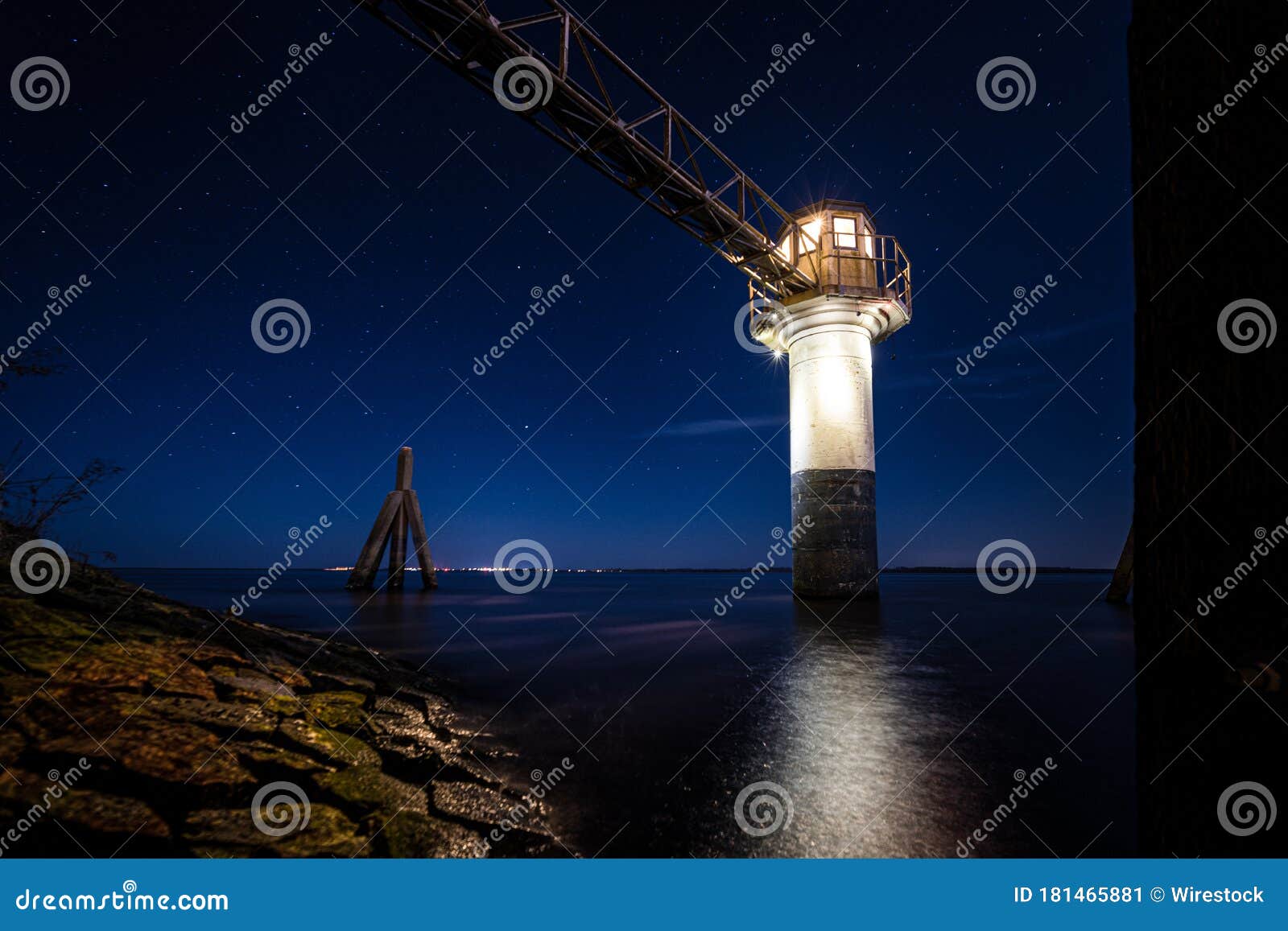 Beautiful Picture of a Lighthouse at Night Under the Starry Sky Stock ...