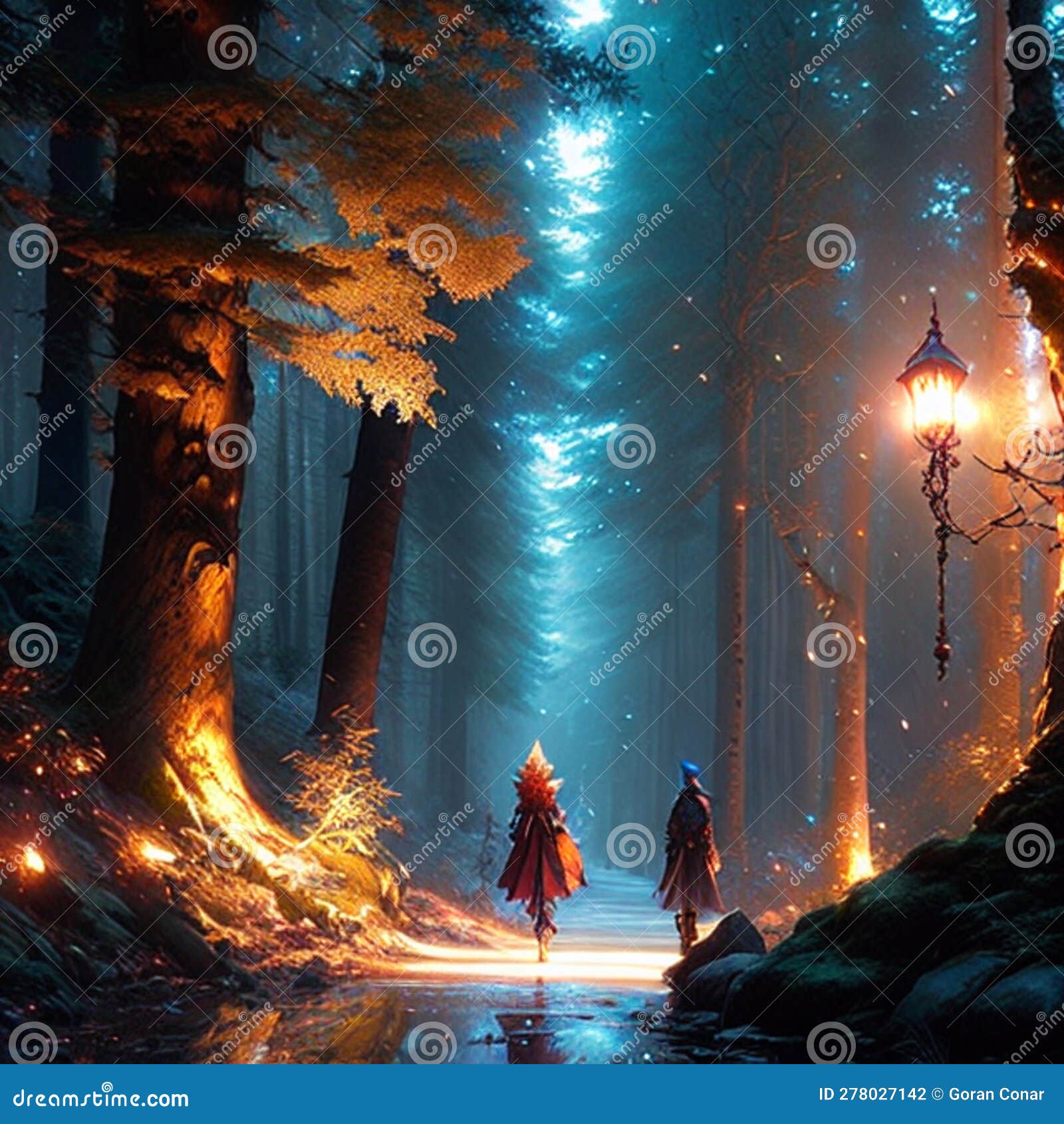 Walking through Magic Forest Stock Illustration - Illustration of ...