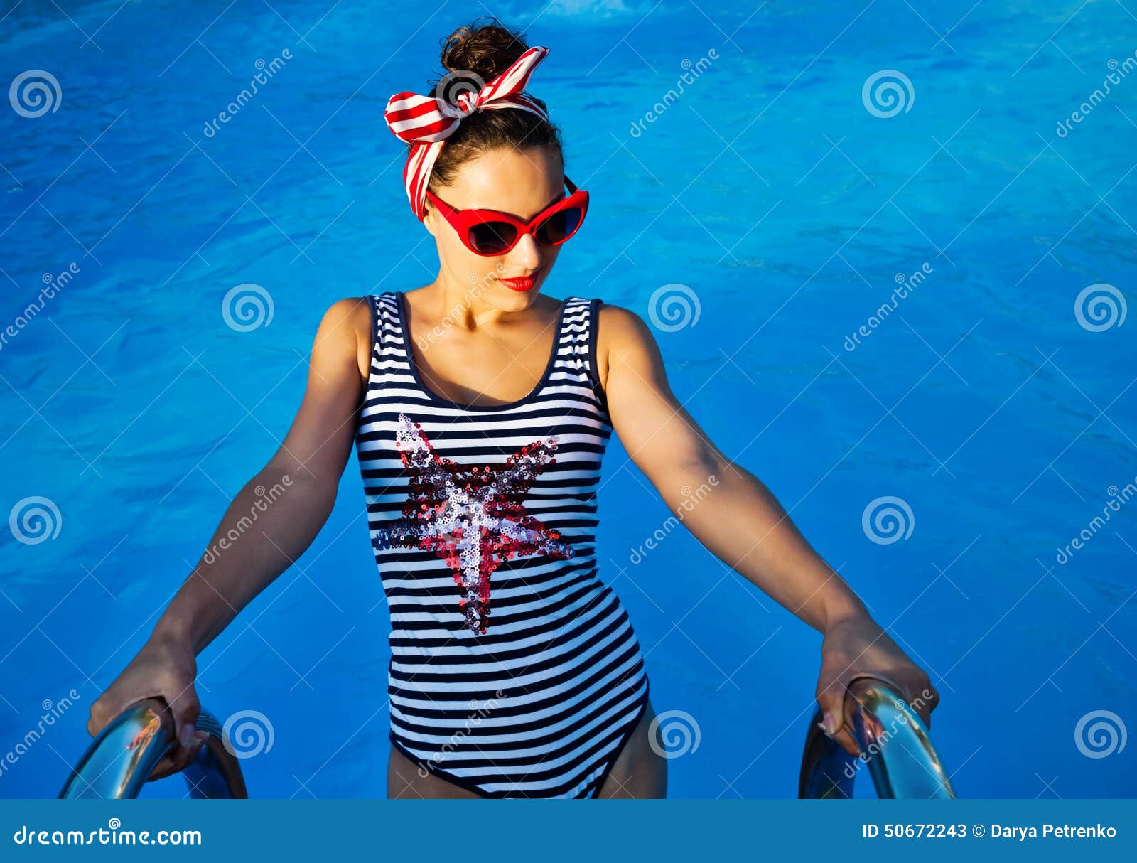 Beautiful Pin Up Girl Near The Swimming Pool Stock Image Image Of Hairstyle Lips 50672243