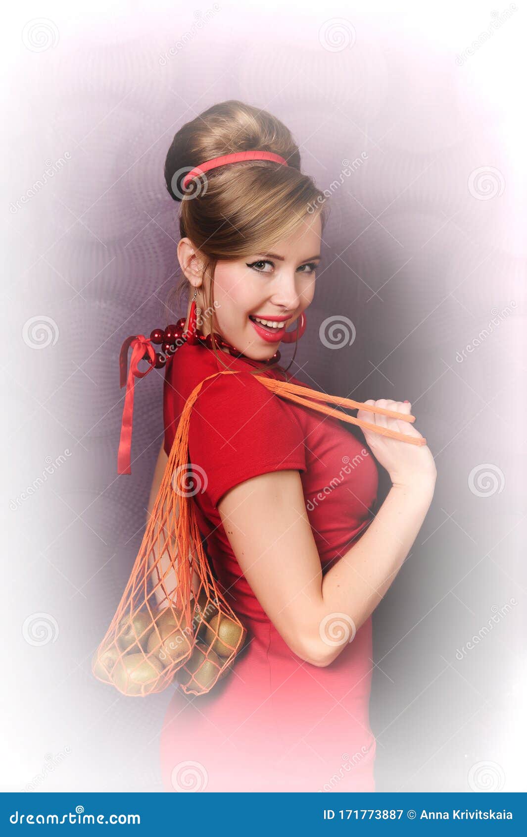 Beautiful Pin Up Girl In A Red Dress Stock Image Image Of Female