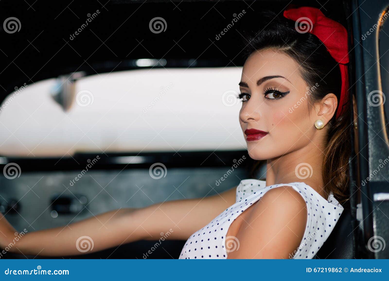 Beautiful Pin-up Portrait Inside Vintage Car Stock Photo - Image of ...