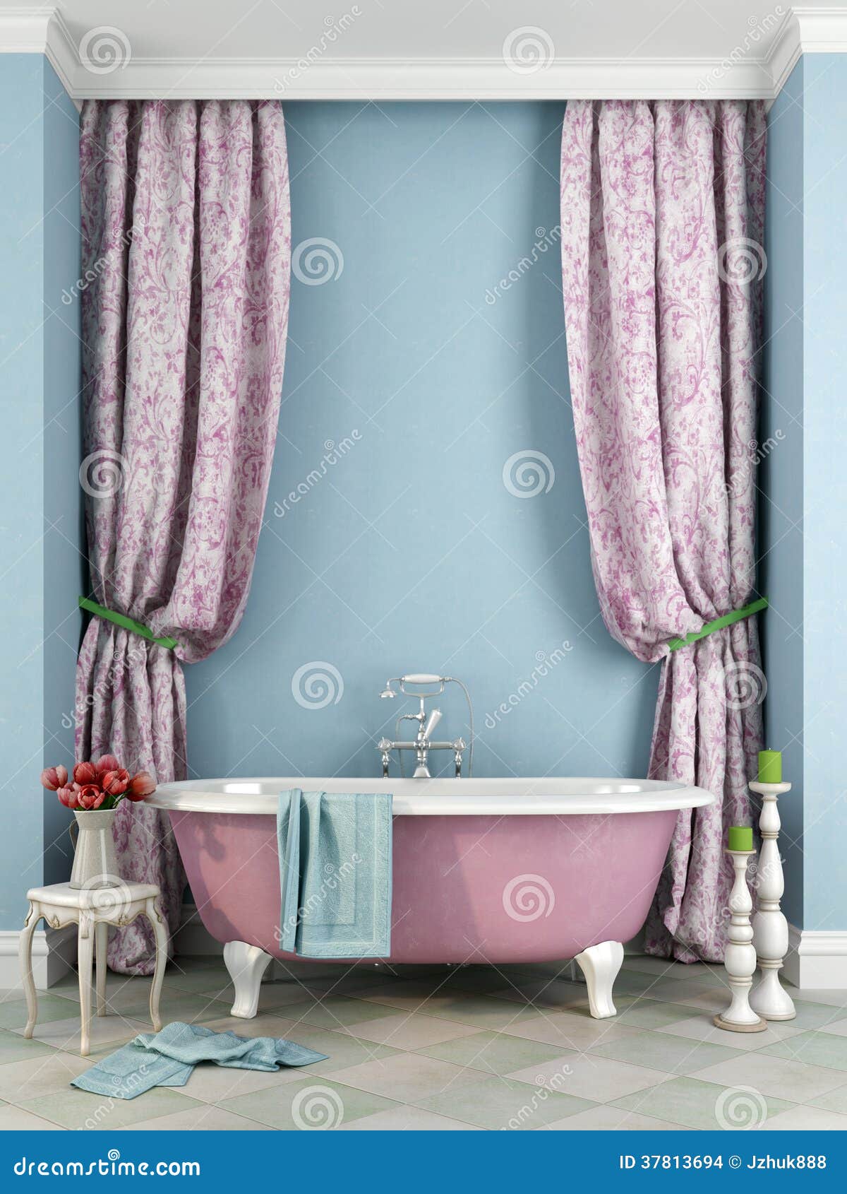 Beautiful Pink Bath Against Blue Background Stock Illustrations – 2 ...
