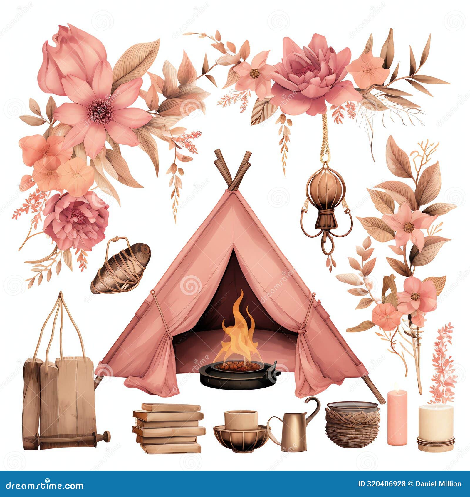 Beautiful Pink Campfire Clipart Illustration Stock Illustration ...
