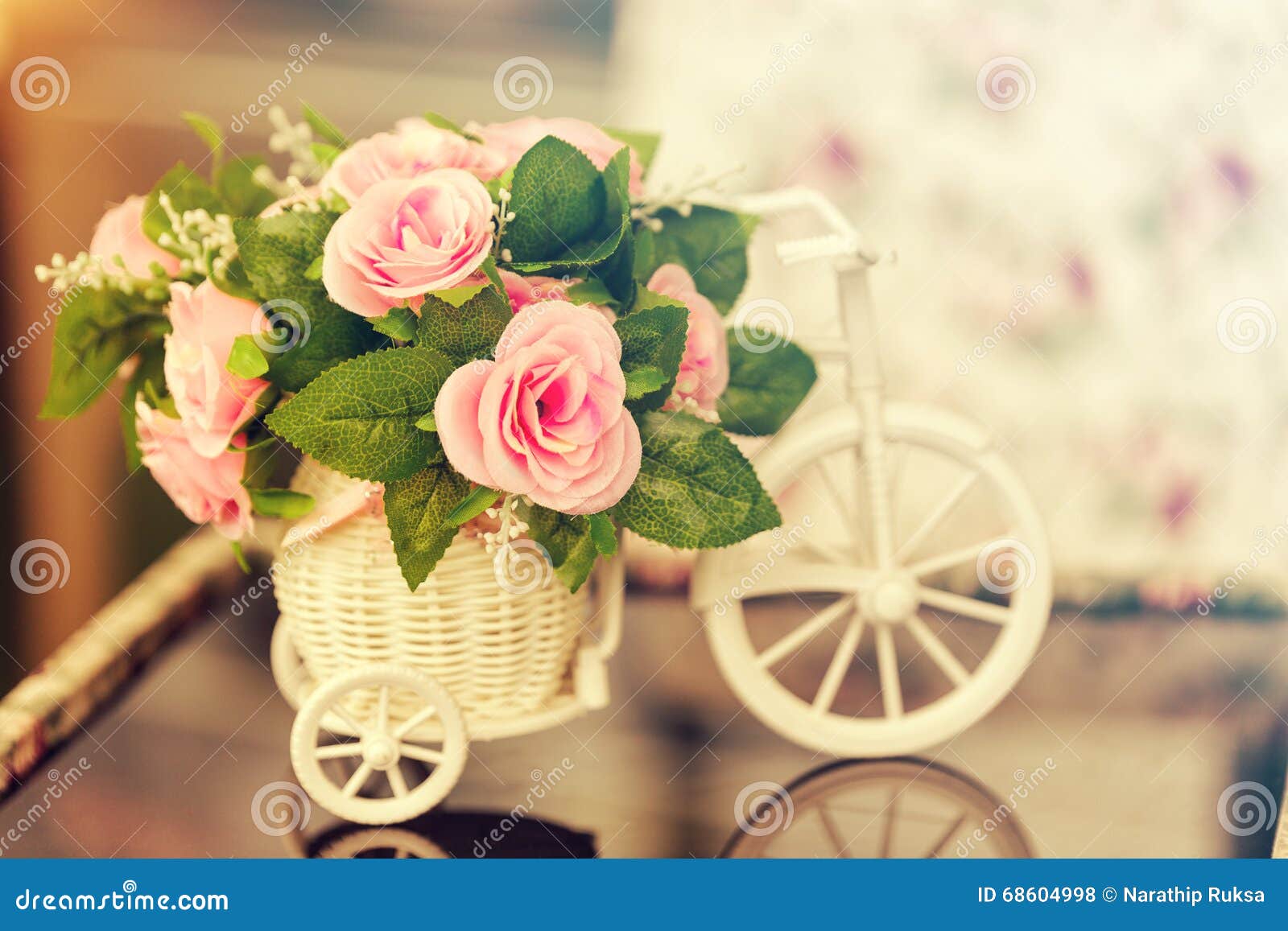 Beautiful Pink Flowers on the Small Bicycle Model Stock Photo - Image ...