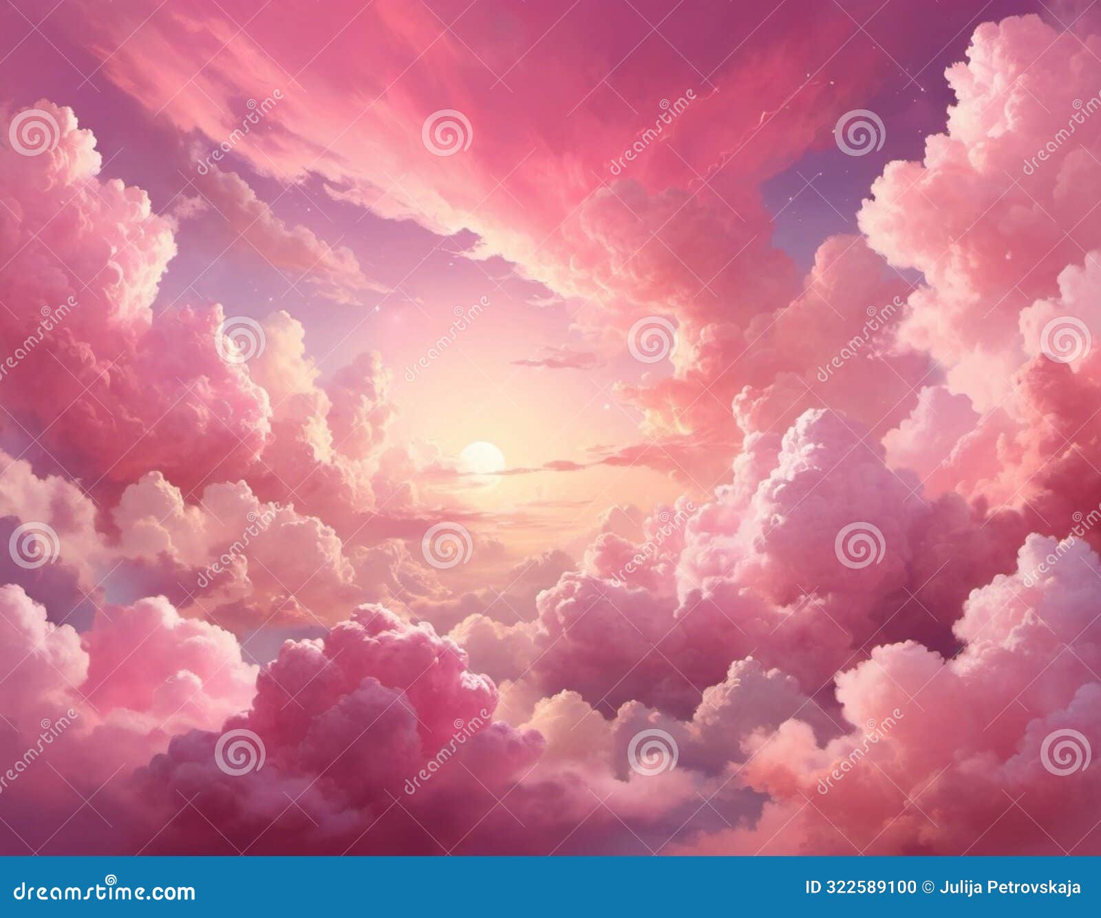 Beautiful Pink Fluffy Clouds in Vibrant Sunset Sky. Visual Display ...