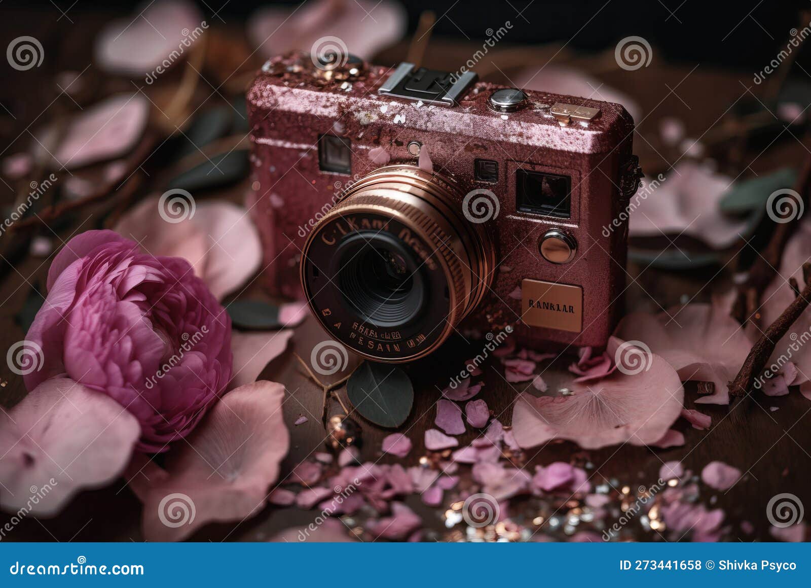 A Beautiful Pink Glitter Compact Camera Generative AI Stock ...