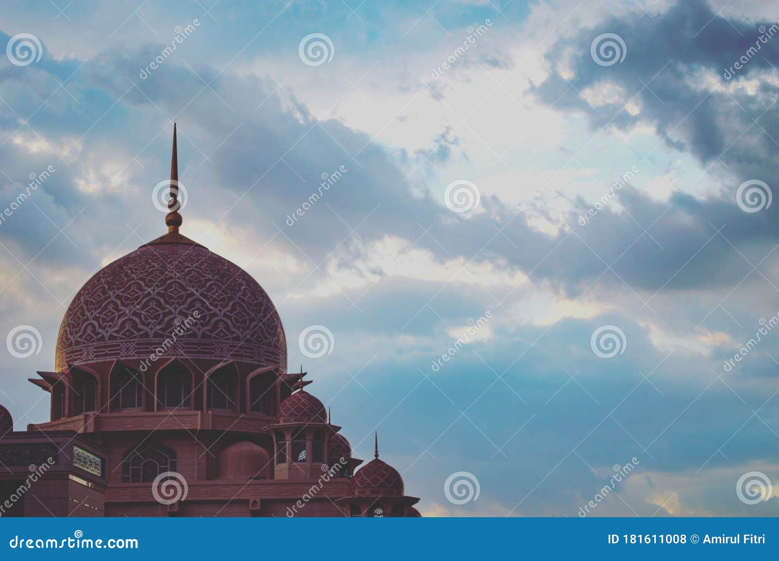 Beautiful Pink Mosque with Blue Sky Stock Photo - Image of evening ...