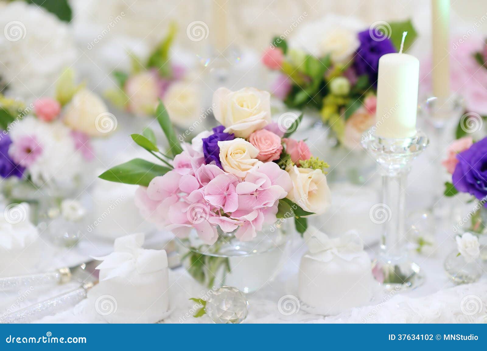 Beautiful Pink Roses in Small Vases Stock Photo - Image of counter ...