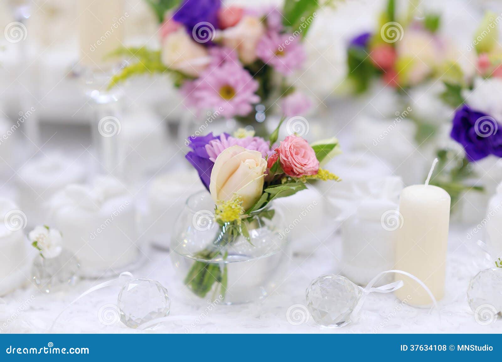 Beautiful Pink Roses in Small Vases Stock Photo - Image of decoration ...