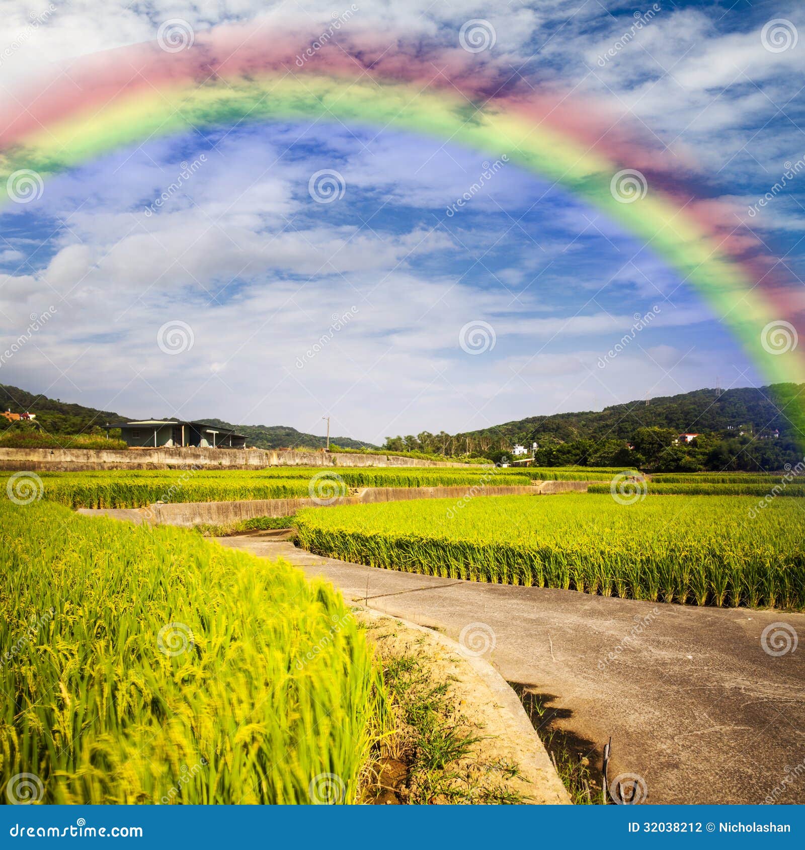 Beautiful Place with Nice Rainbow Stock Photo - Image of landscape ...