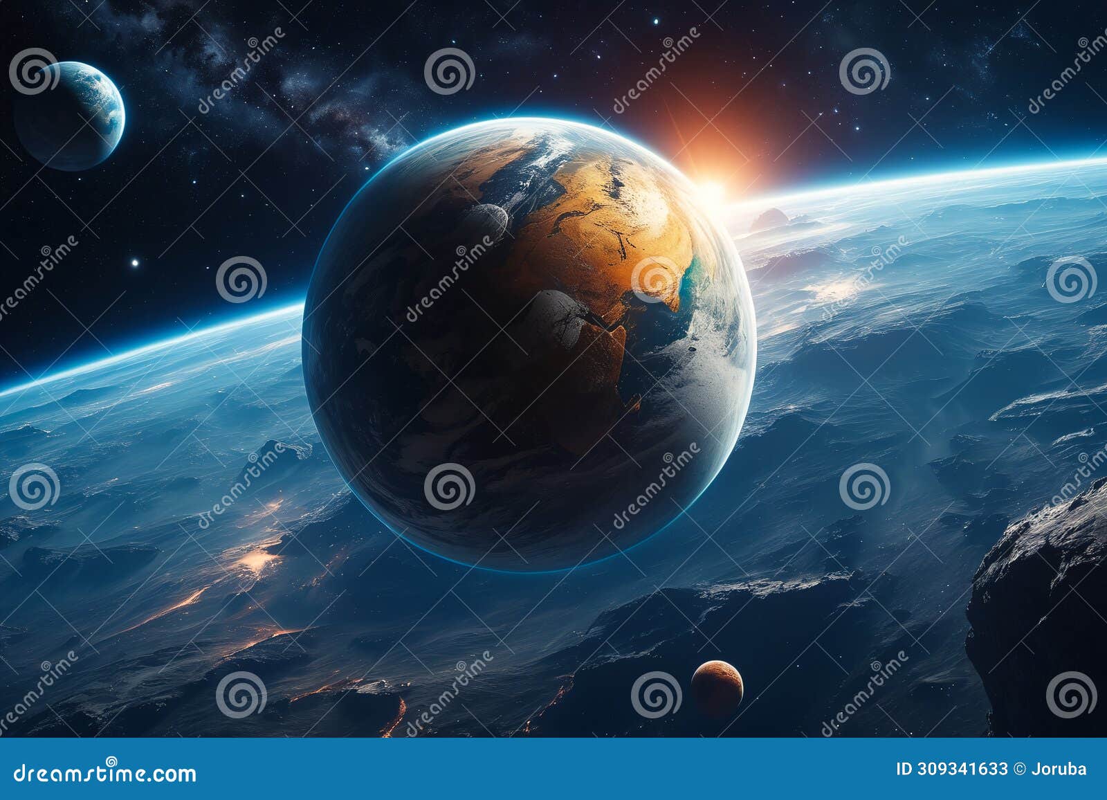 Beautiful Planet in Outer Space in Universe Stock Illustration ...
