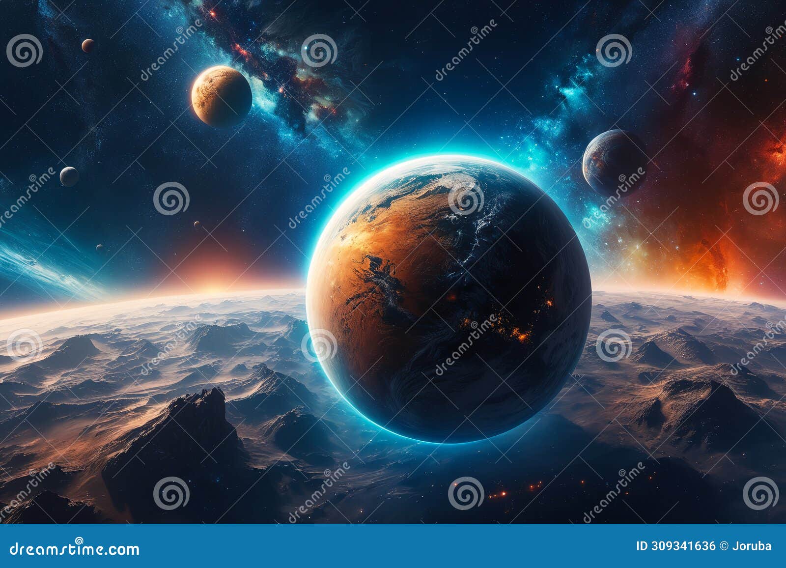 Beautiful Planet in Outer Space in Universe Stock Illustration ...