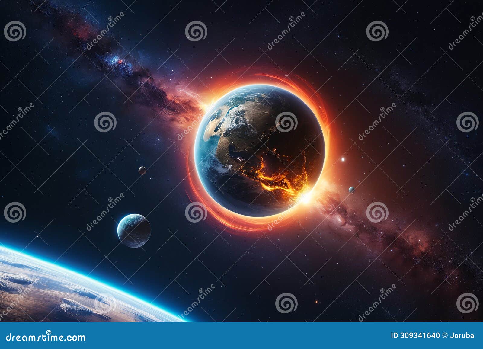 Beautiful Planet in Outer Space in Universe Stock Illustration ...