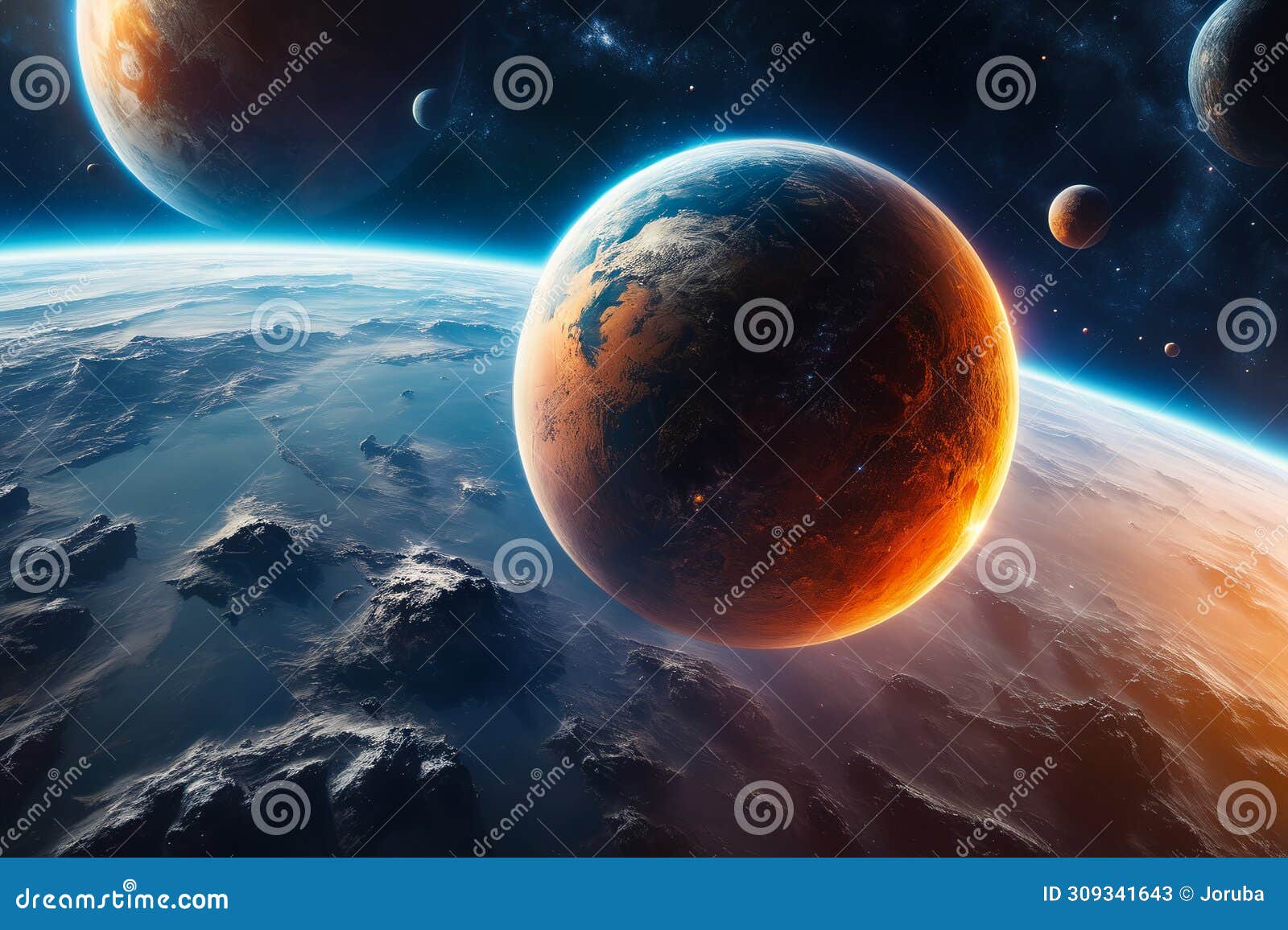 Beautiful Planet in Outer Space in Universe Stock Illustration ...