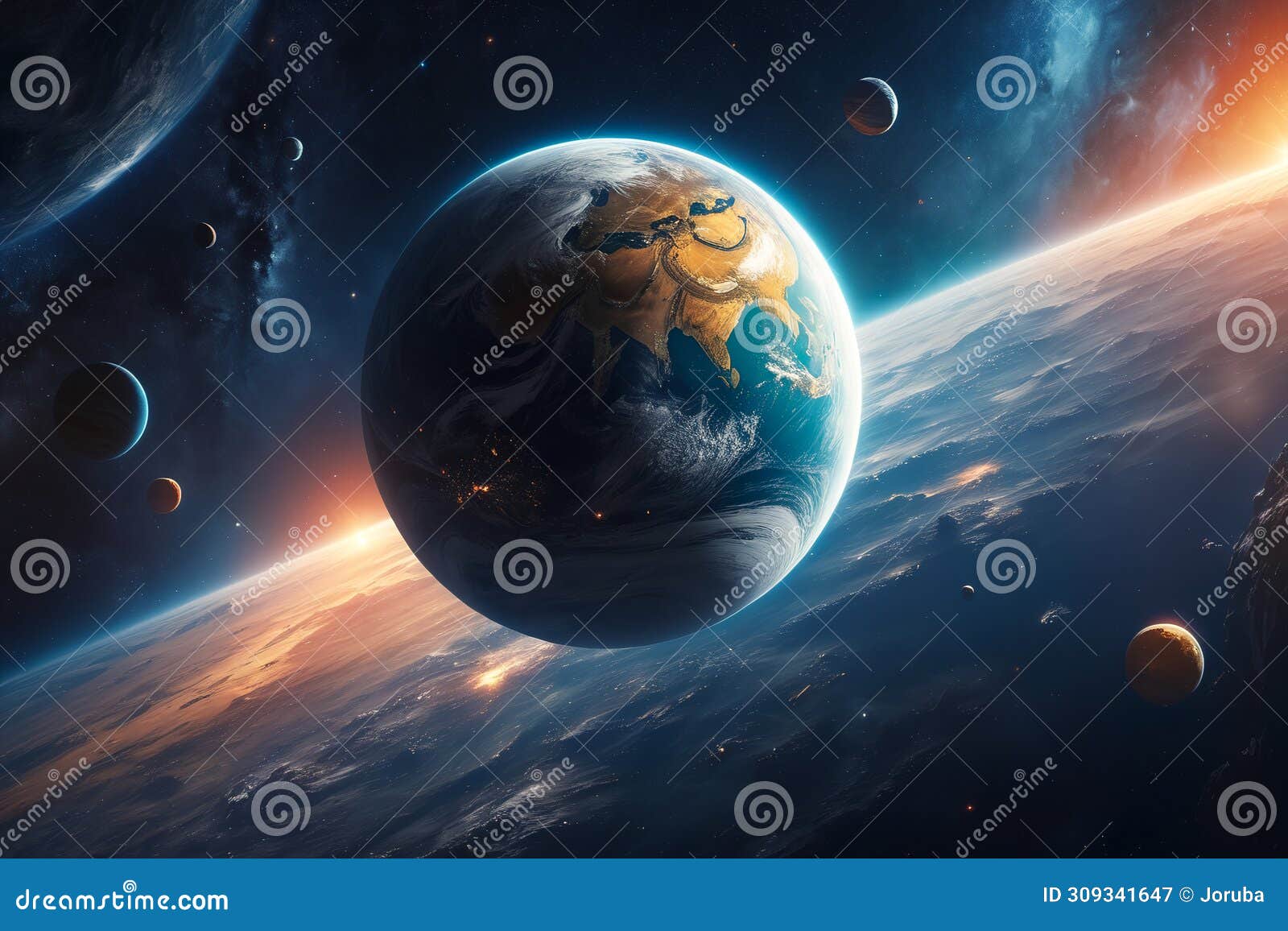 Beautiful Planet in Outer Space in Universe Stock Illustration ...