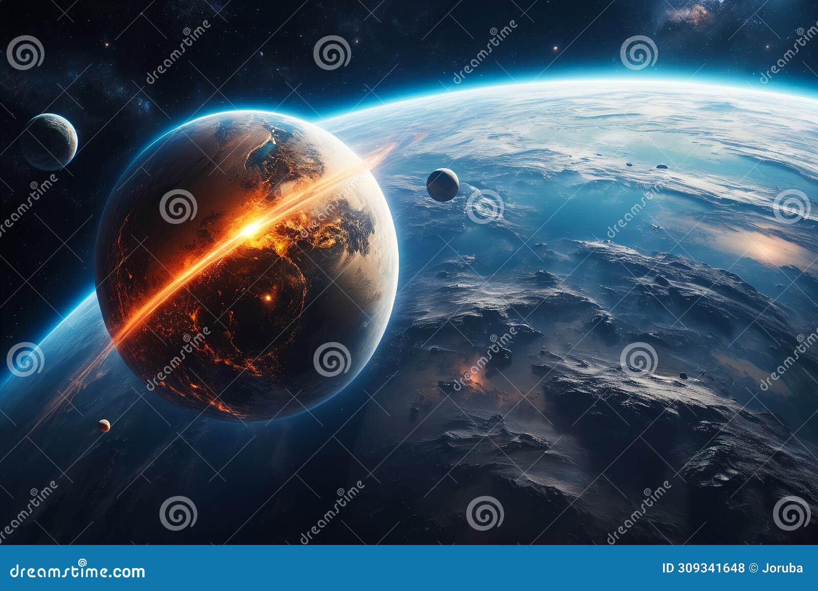 Beautiful Planet in Outer Space in Universe Stock Illustration ...