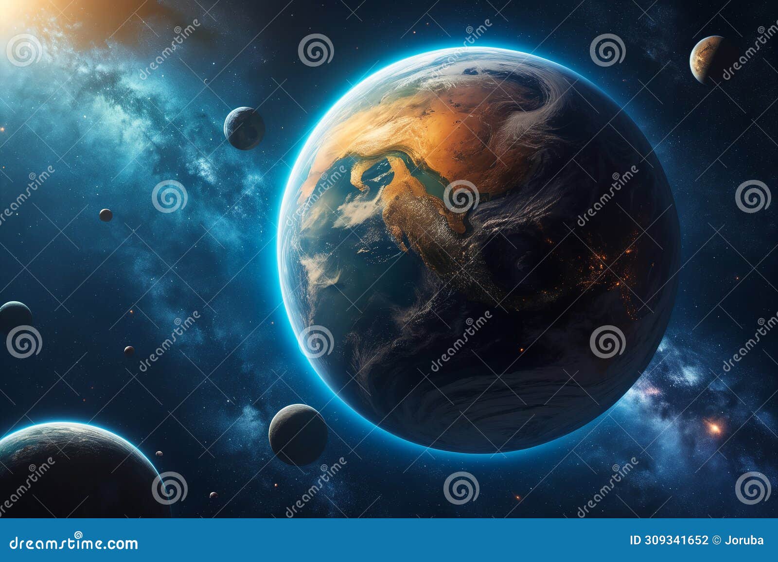 Beautiful Planet in Outer Space in Universe Stock Illustration ...