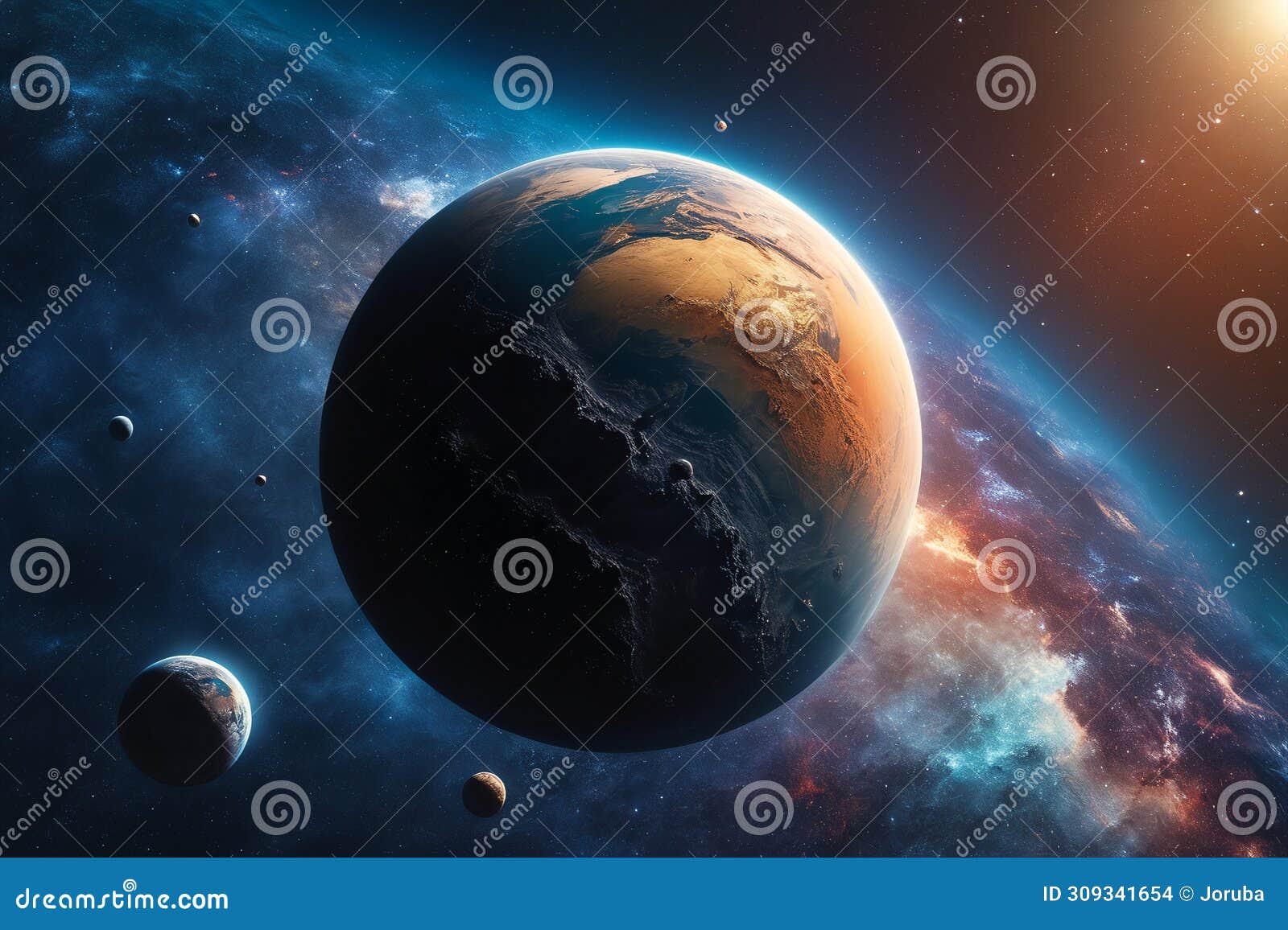 Beautiful Planet in Outer Space in Universe Stock Illustration ...
