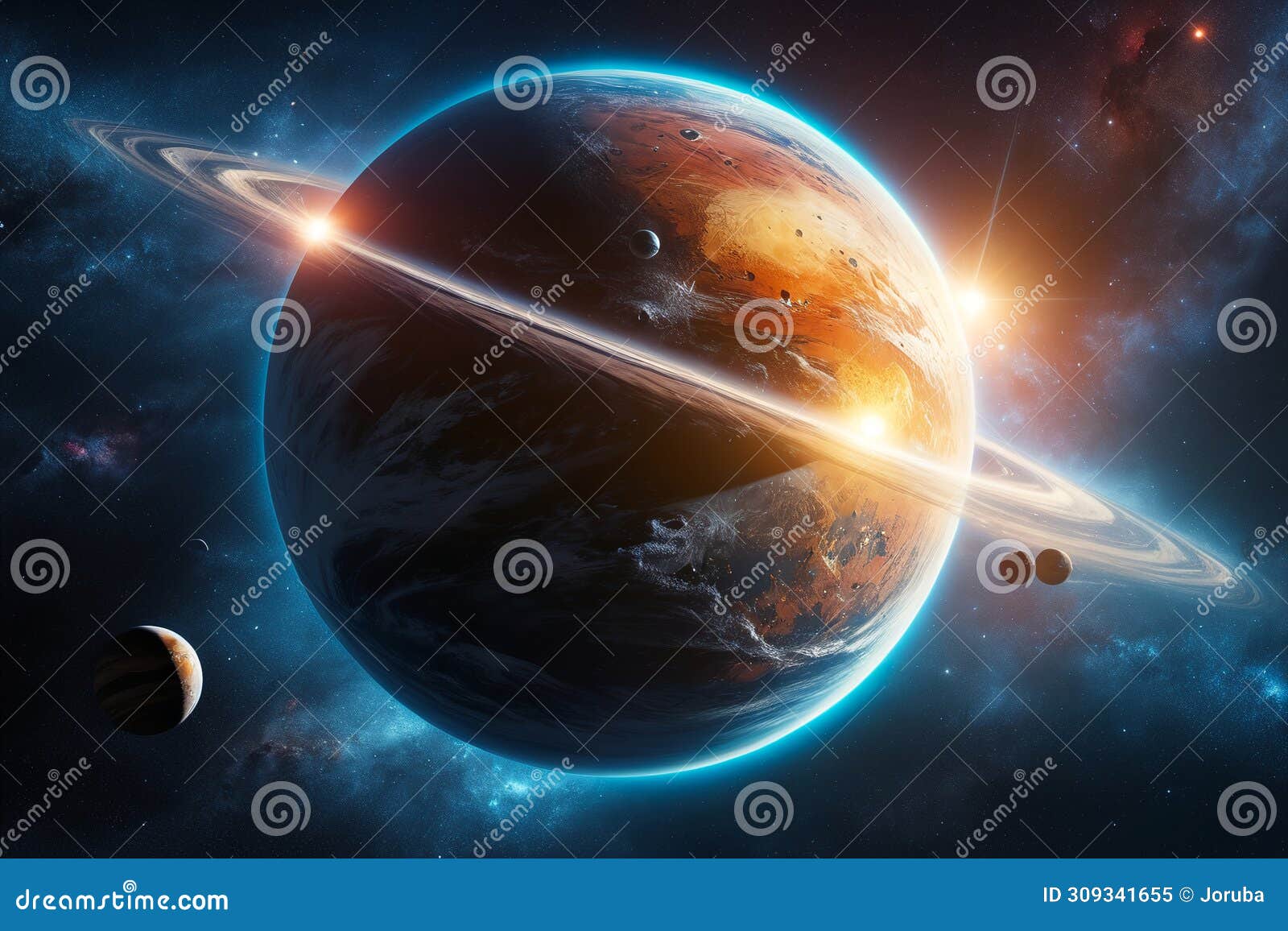 Beautiful Planet in Outer Space in Universe Stock Illustration ...