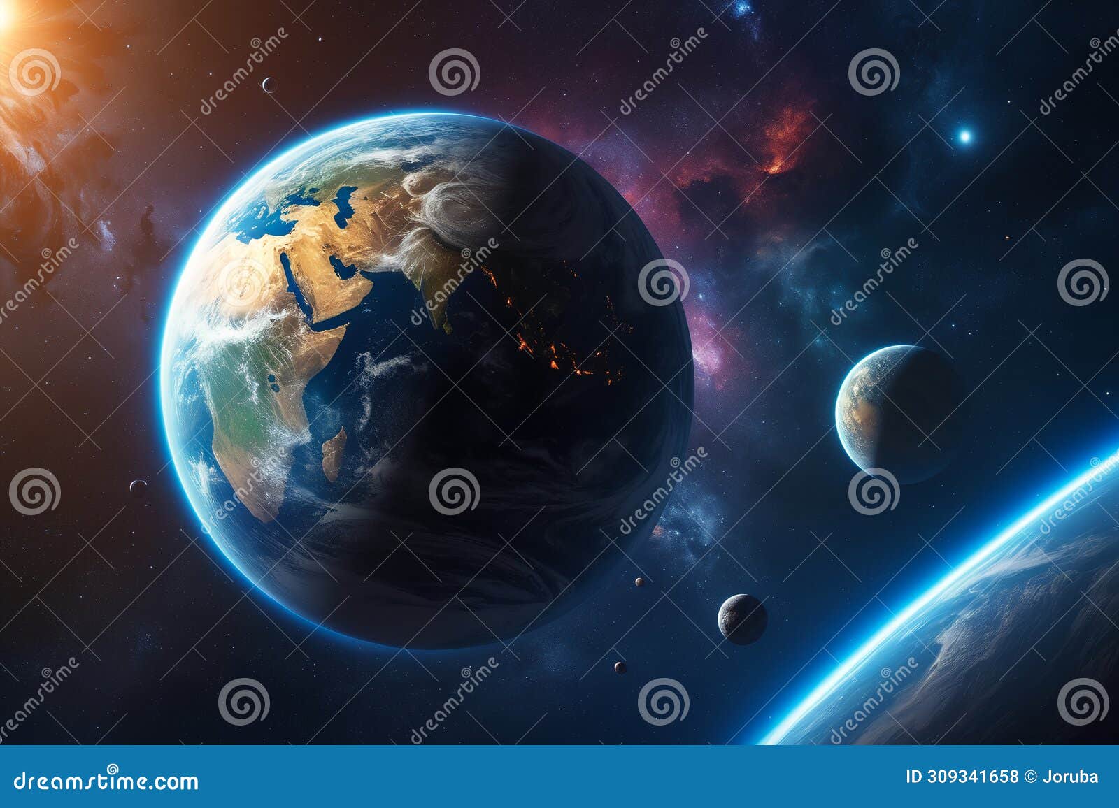 Beautiful Planet in Outer Space in Universe Stock Illustration ...