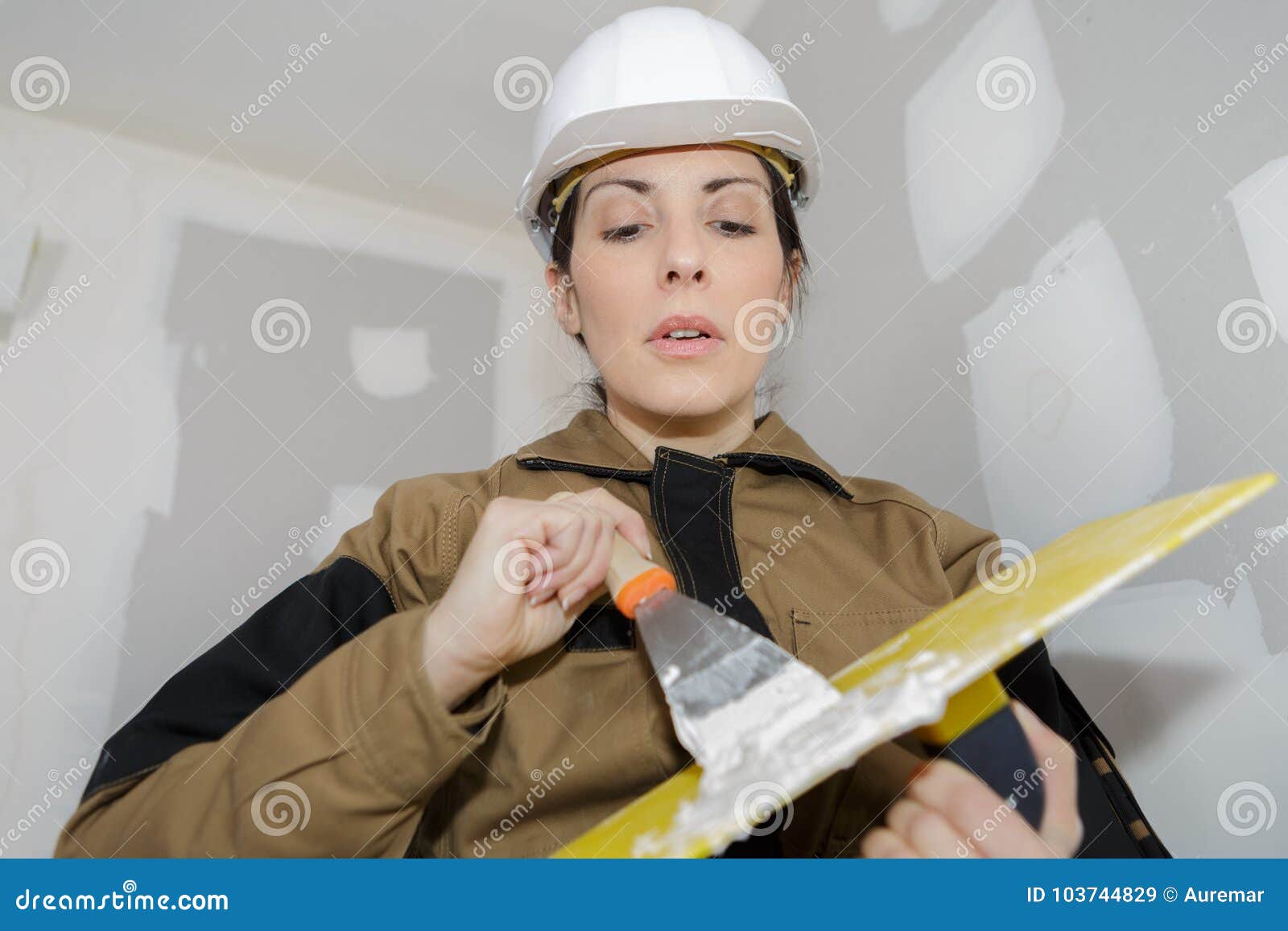 Beautiful Plasterer Doing Indoor Work Stock Image - Image of finishing ...
