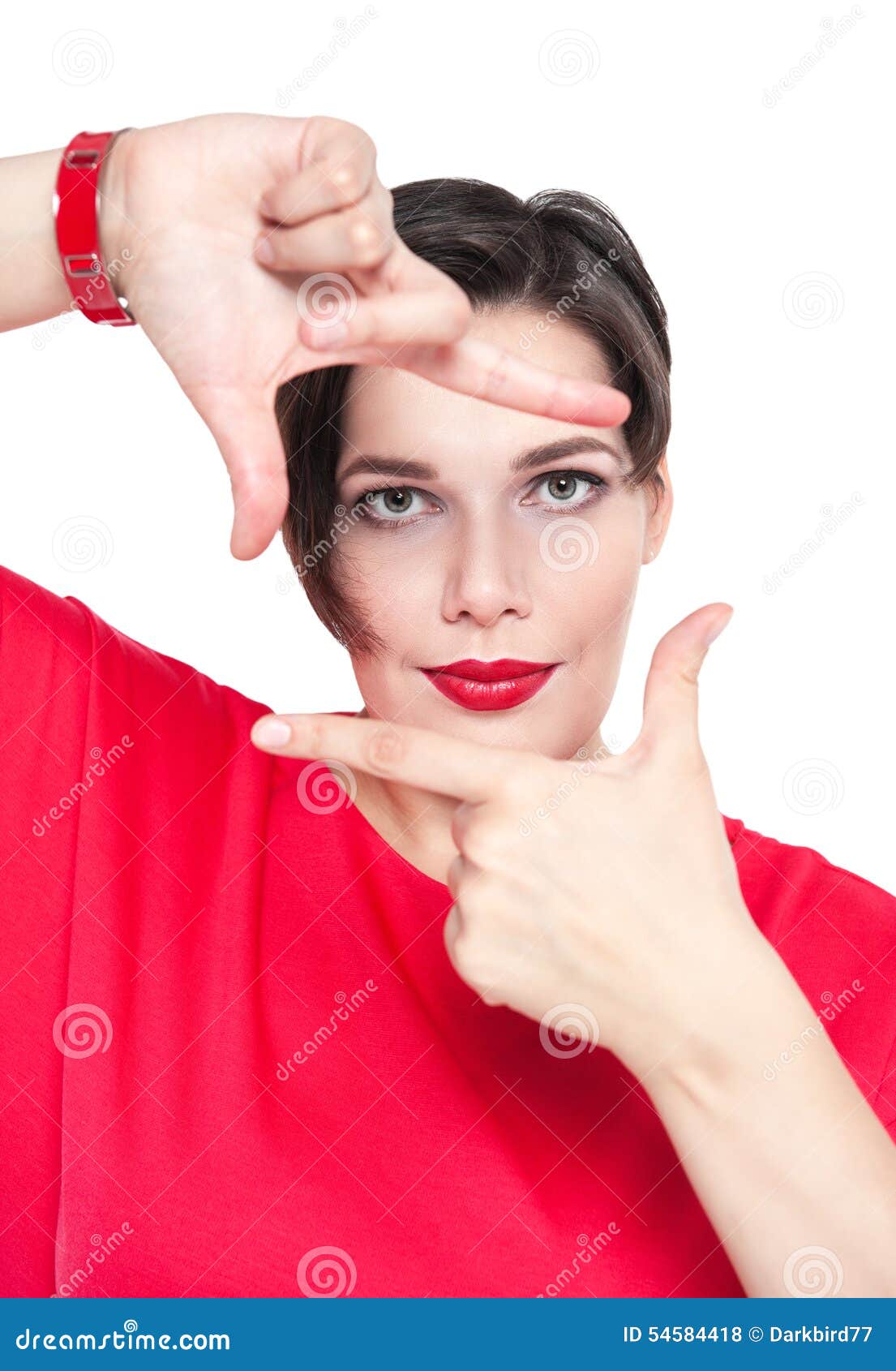 Beautiful Plus Size Woman Looking through Hands Frame Stock Photo ...