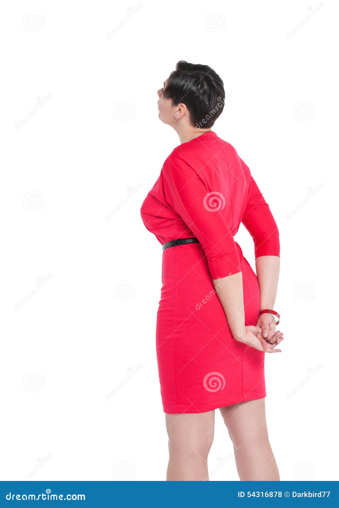 Beautiful Plus Size Woman Looking on Something Up. Back Pose Stock ...