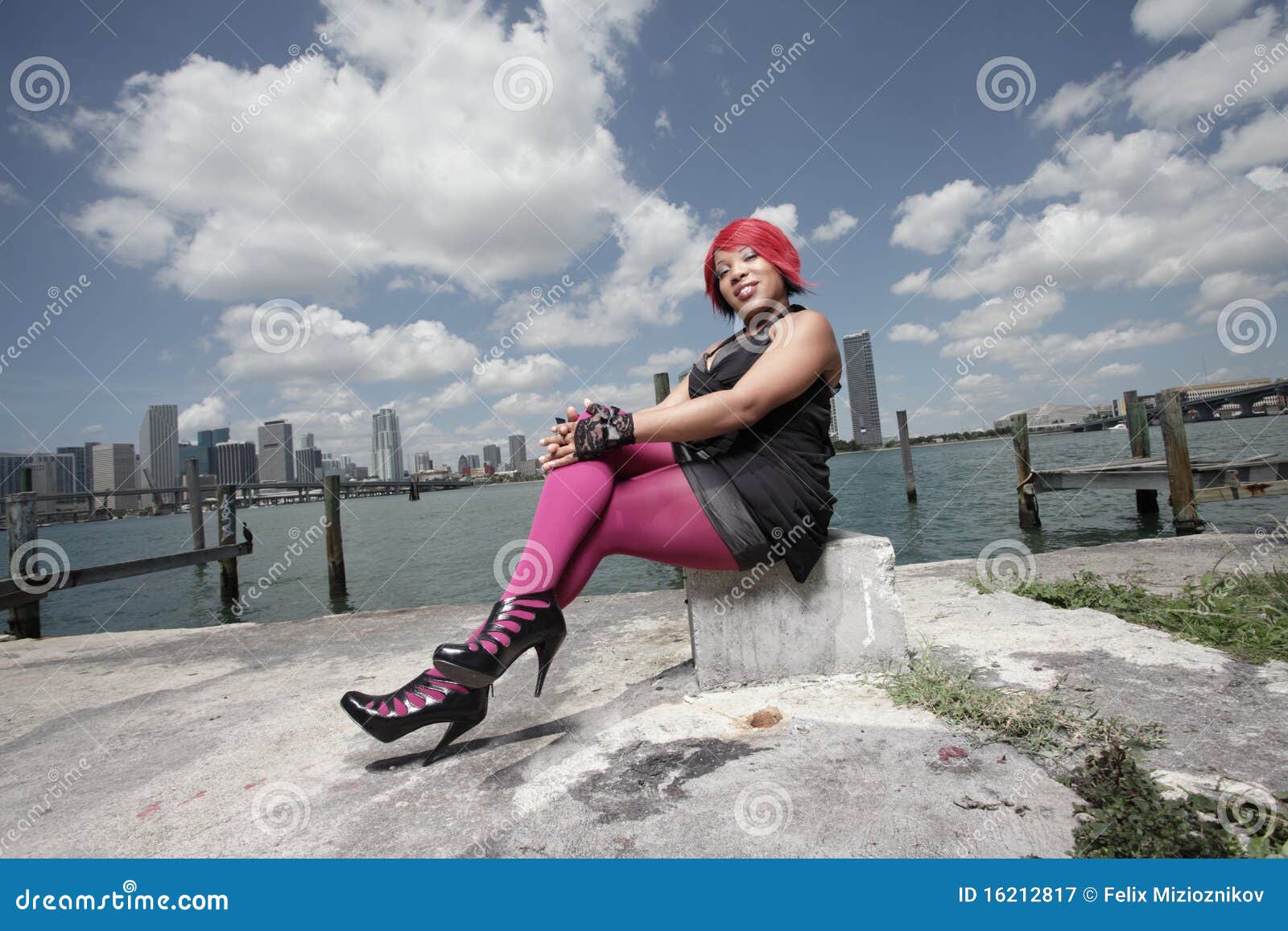 Beautiful Plus Sized Model Sitting by the Bay Stock Image - Image of ...