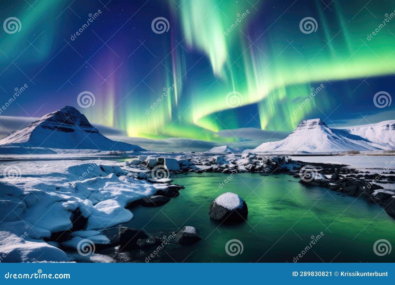 Beautiful Polar Lights in Mountain Winter Landscape Stock Image - Image ...