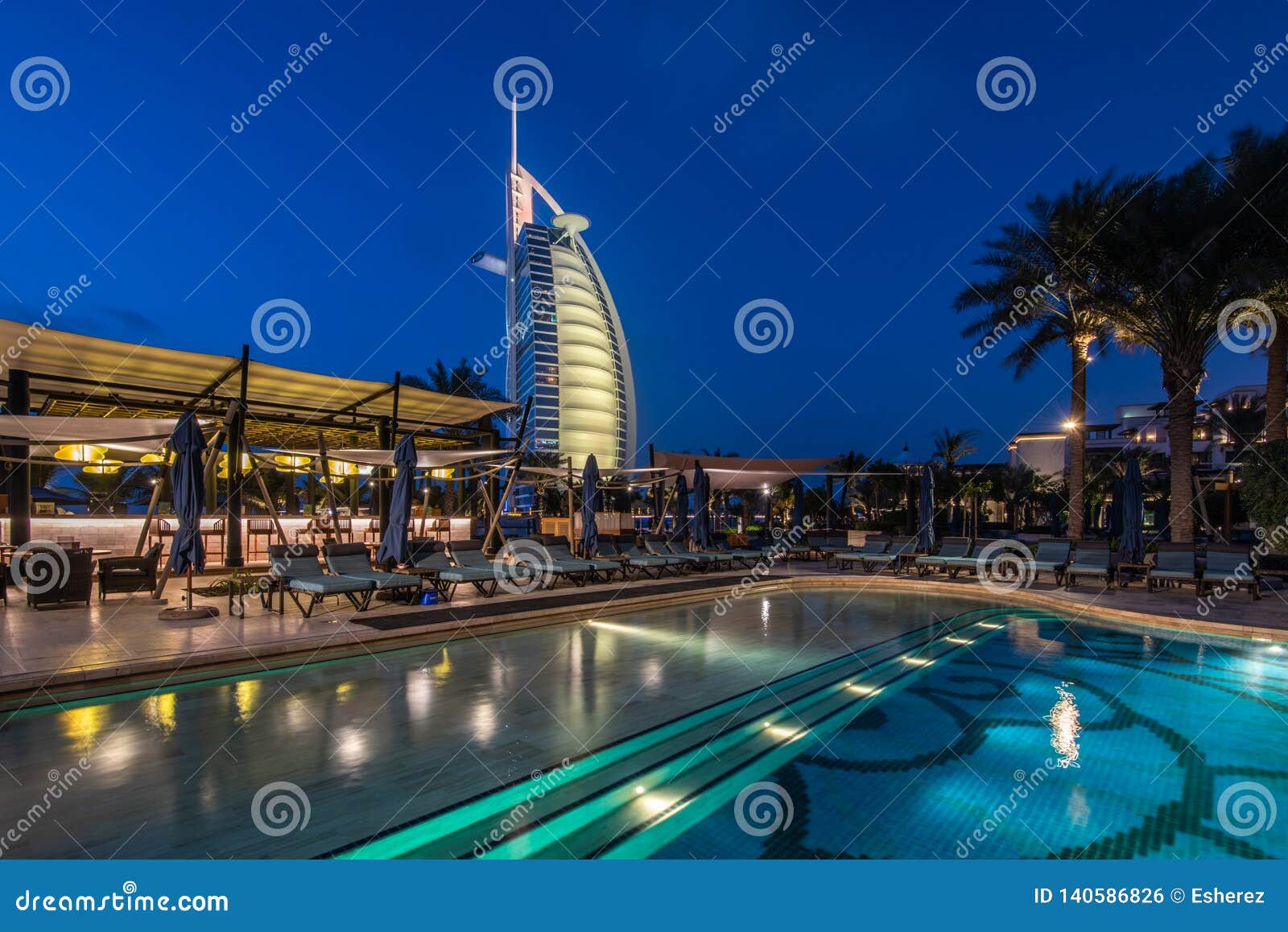 The Beautiful Pool of Al Naseem Hotel at Night Editorial Photo - Image ...