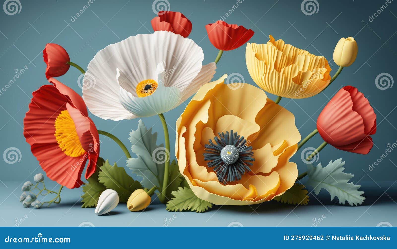Beautiful Poppies on the Blue Background Stock Illustration ...