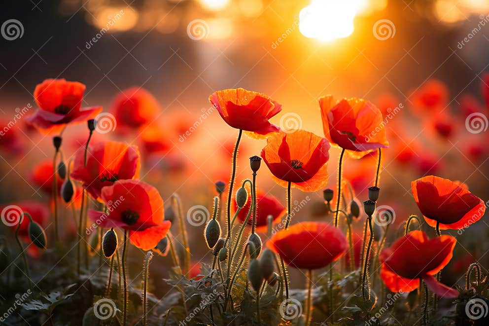 Beautiful Poppy Field in the Sun. Generated by Artificial Intelligence ...
