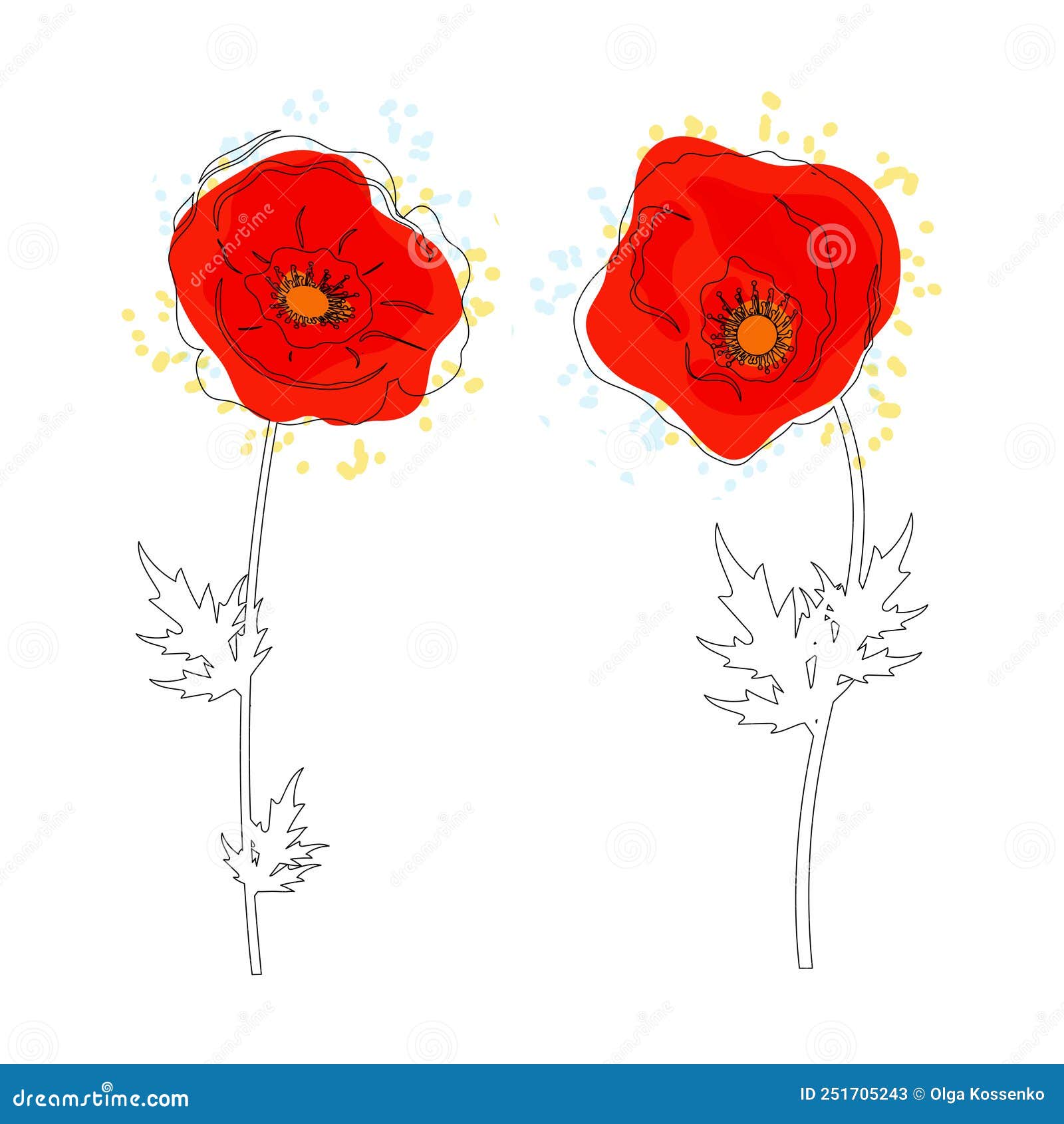 Beautiful Poppy Flower. Vector Set Stock Vector - Illustration of ...