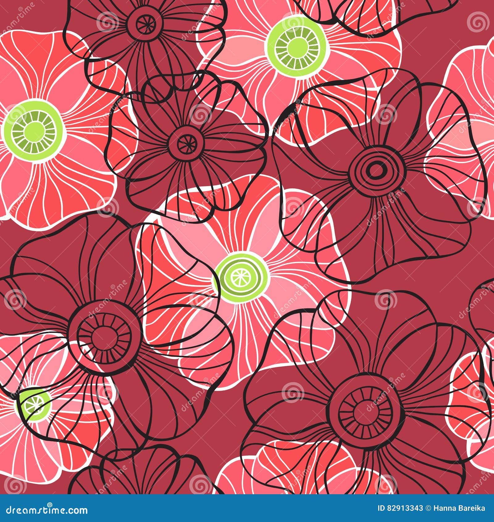 Beautiful Poppy Flowers Set, Colorful Vector Seamless Pattern. Stock ...