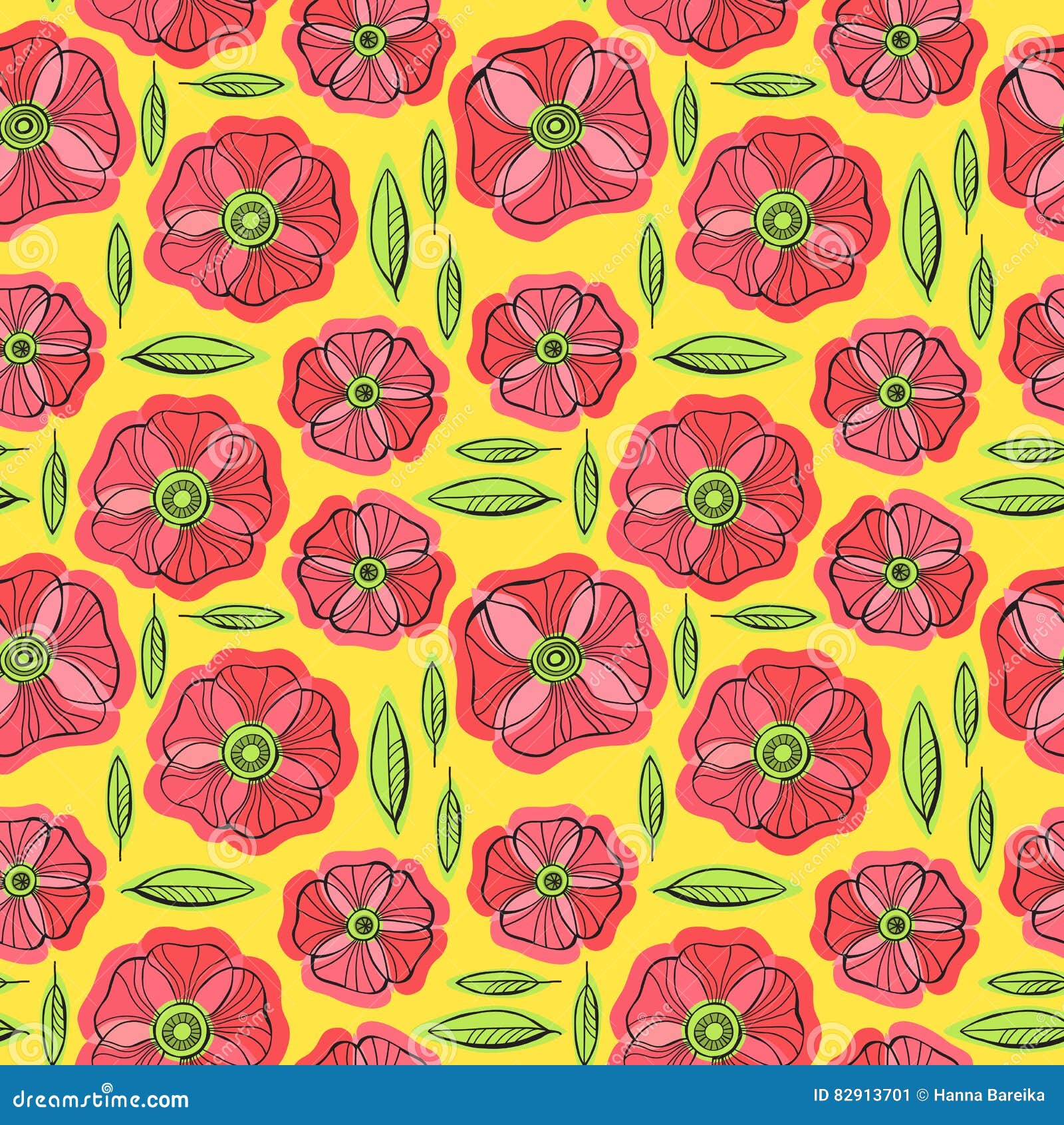 Beautiful Poppy Flowers Set, Colorful Vector Seamless Pattern. Stock ...