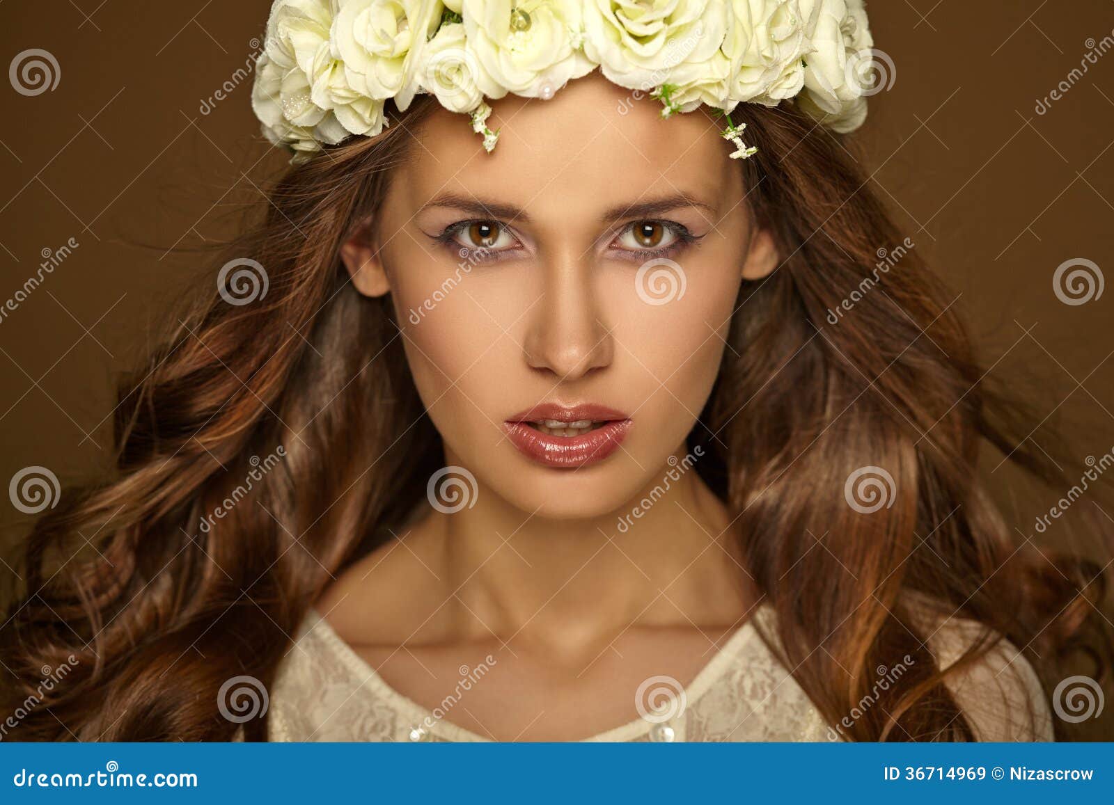 Beautiful Portrait of Girl with Wreath. Makeup Stock Image - Image of ...