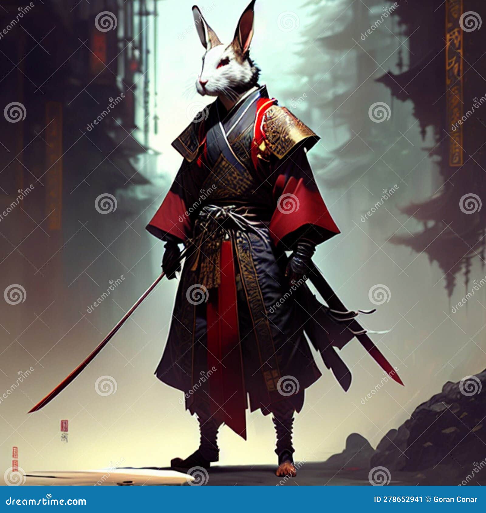 Portrait of a Samurai Rabbit Stock Illustration - Illustration of ...
