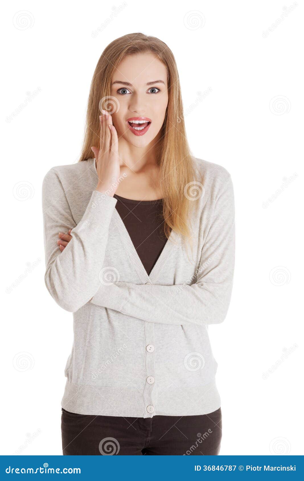 Beautiful Positive And Casual Woman Expressing Surprise Stock Image