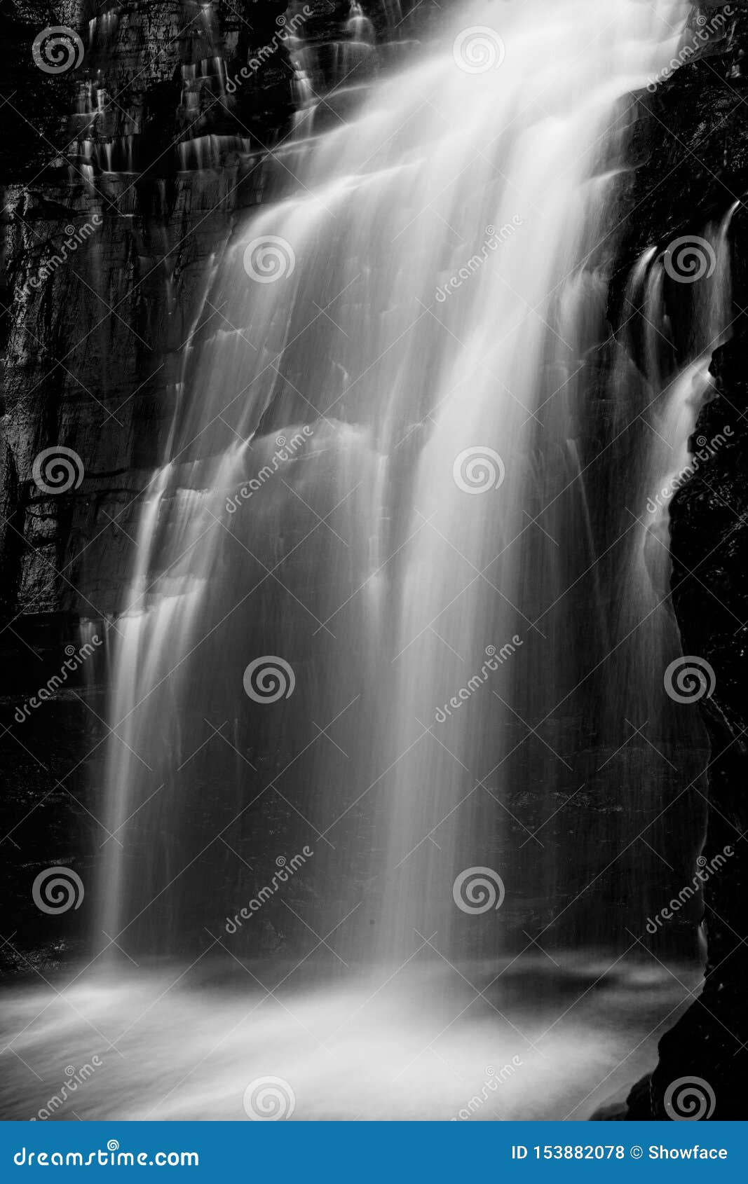 Powerful Waterfall Flowing Down Cliff Ledge Stock Photo - Image of ...