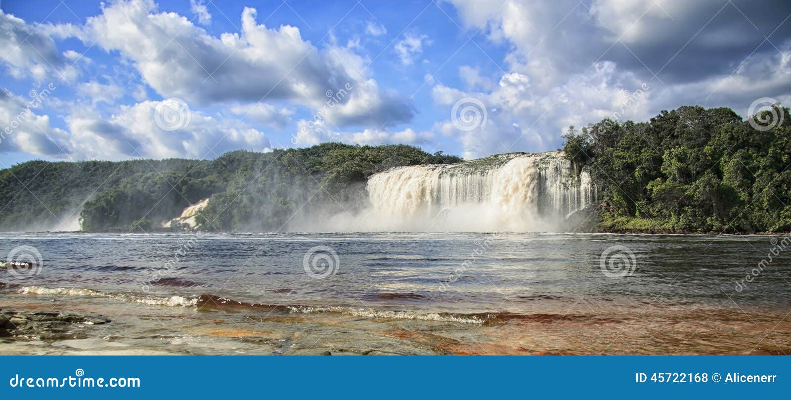 Beautiful Powerful Waterfall Flowing into the Lake Stock Photo - Image ...